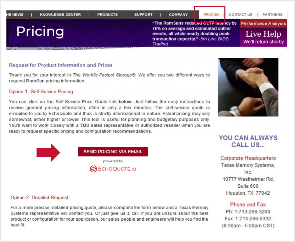 Texas Memory Systems - Equipment Manufacturer - Capture Quality B2B Leads From Your Current Website